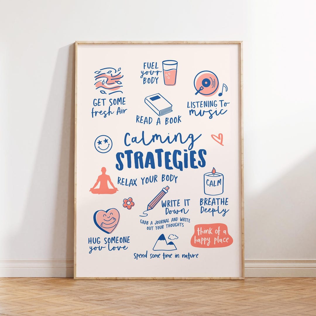 Calming Strategies Poster- Calm Down Corner Wall Art, Therapy Room ...