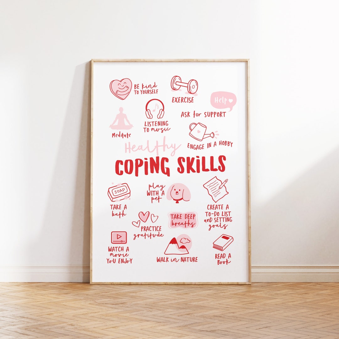 Coping Skills Poster, Therapy Office Decor, Mental Health, Anxiety ...