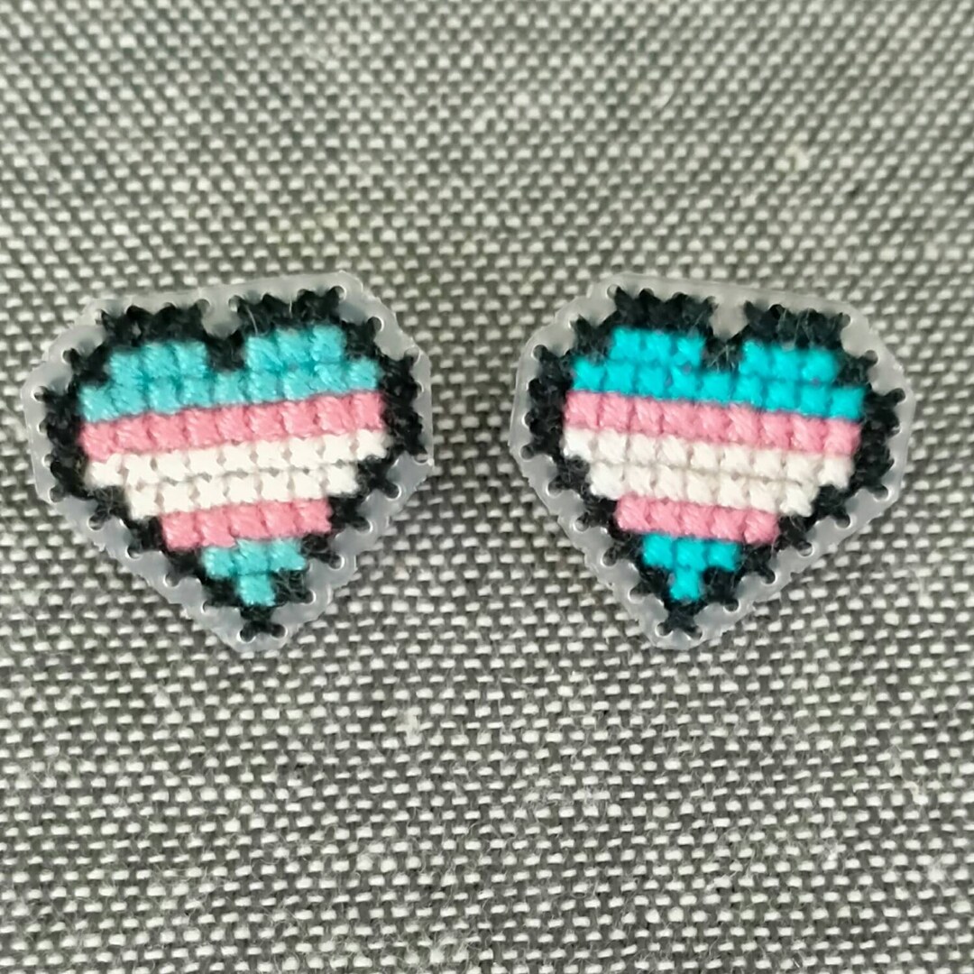 Transgender Pride Heart Cross Stitch Pins - Etsy