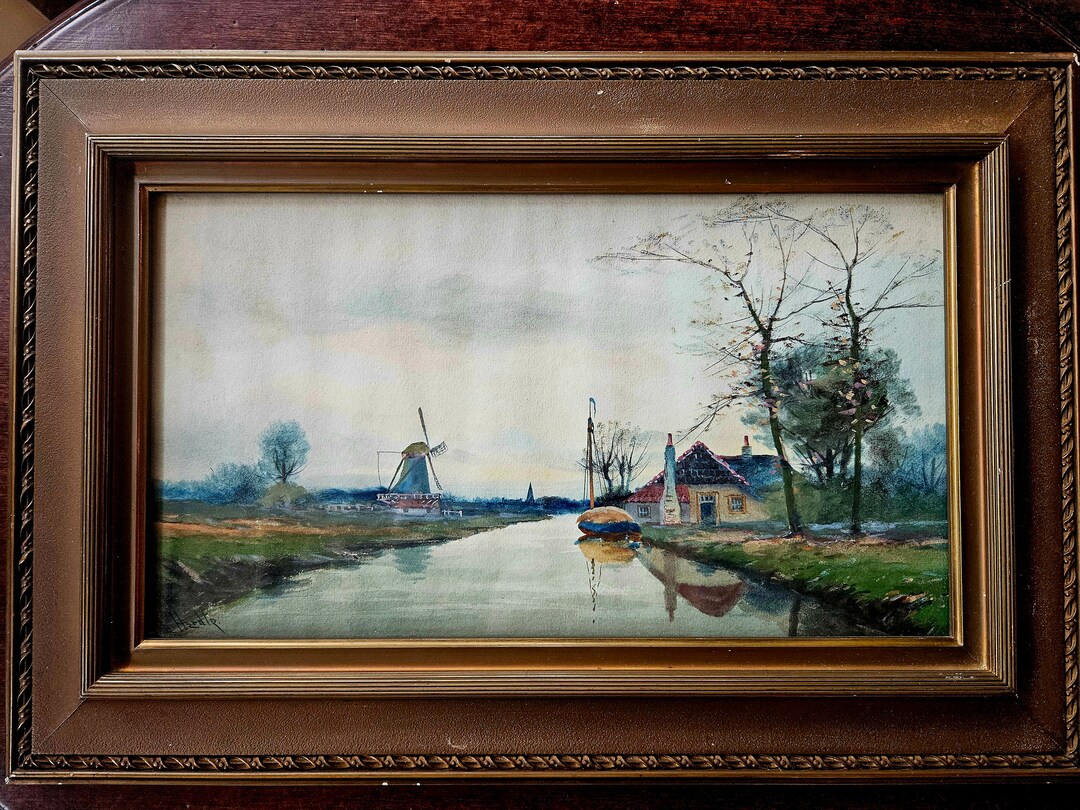 George Herdle Antique Watercolor Painting Dutch Canal Scene - Etsy