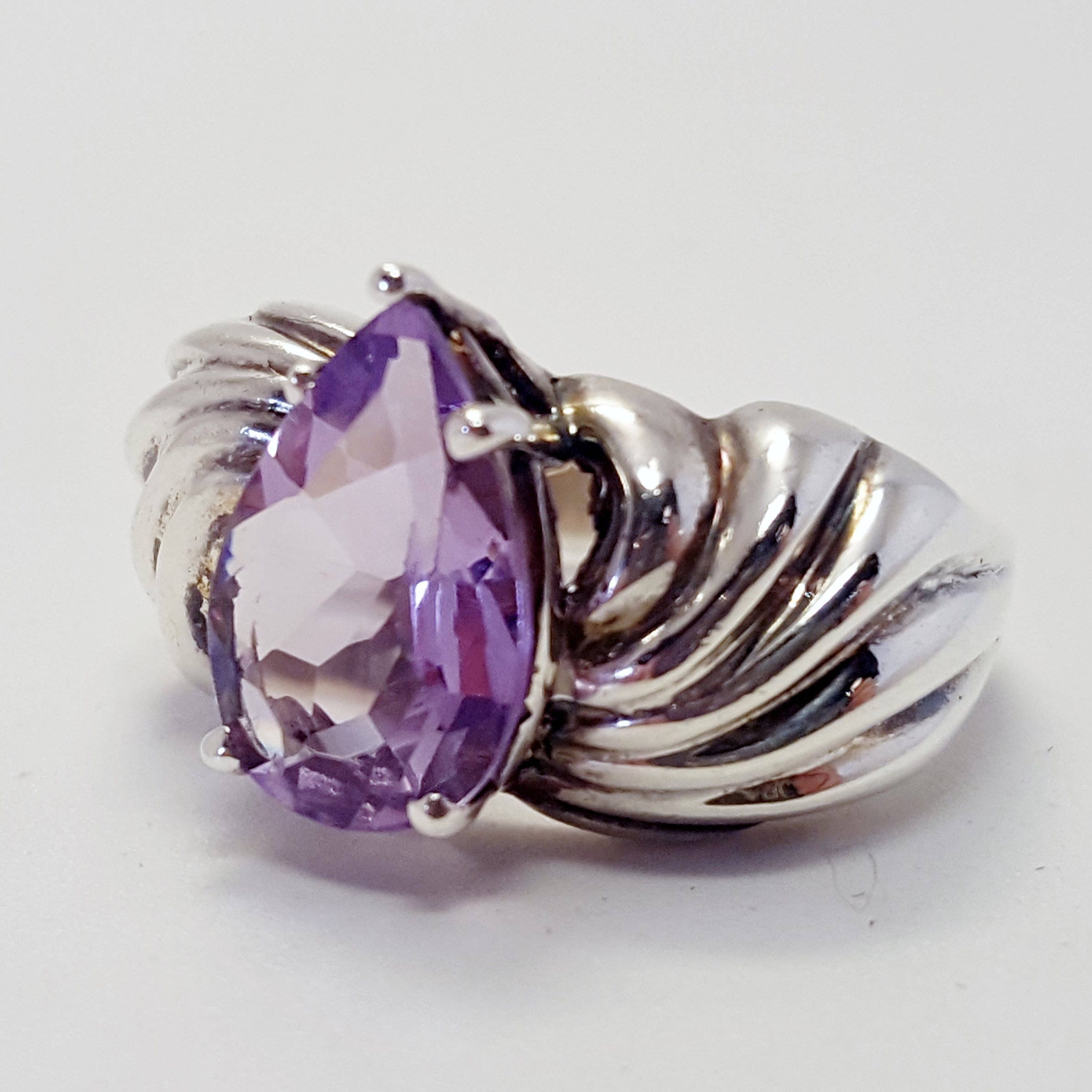 Sterling Silver Amethyst Purple Teardrop Ring, Teardrop Ring, Pear Ring ...
