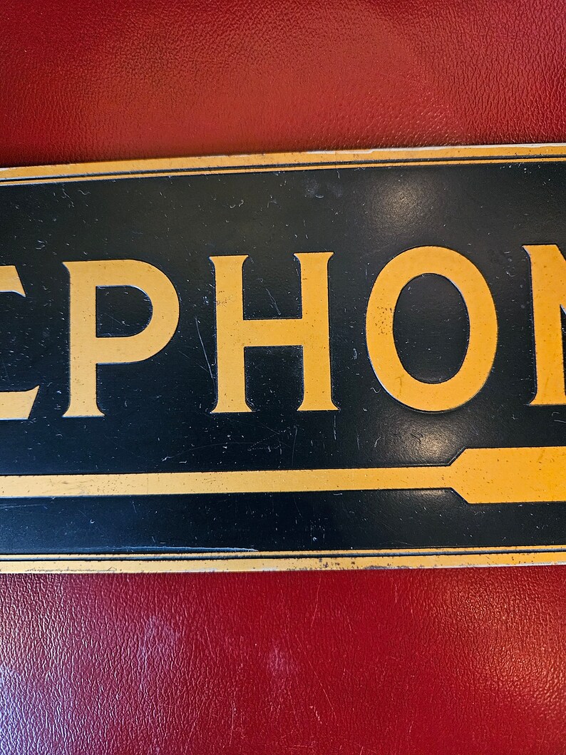 Vintage Art Deco 1930s Brass Enamel Telephone Arrow Sign - Etsy