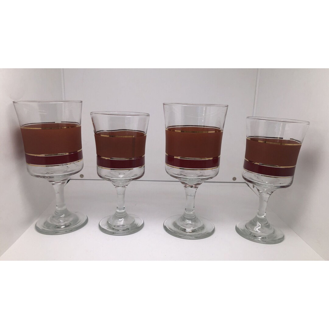4 Vintage 1970s MCM Glasses Tumblers Burnt Orange Red Gold Stripe Denby ...