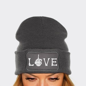 Love Skeleton Beanie Hat - Middle Finger Goth Beanie - Etsy UK