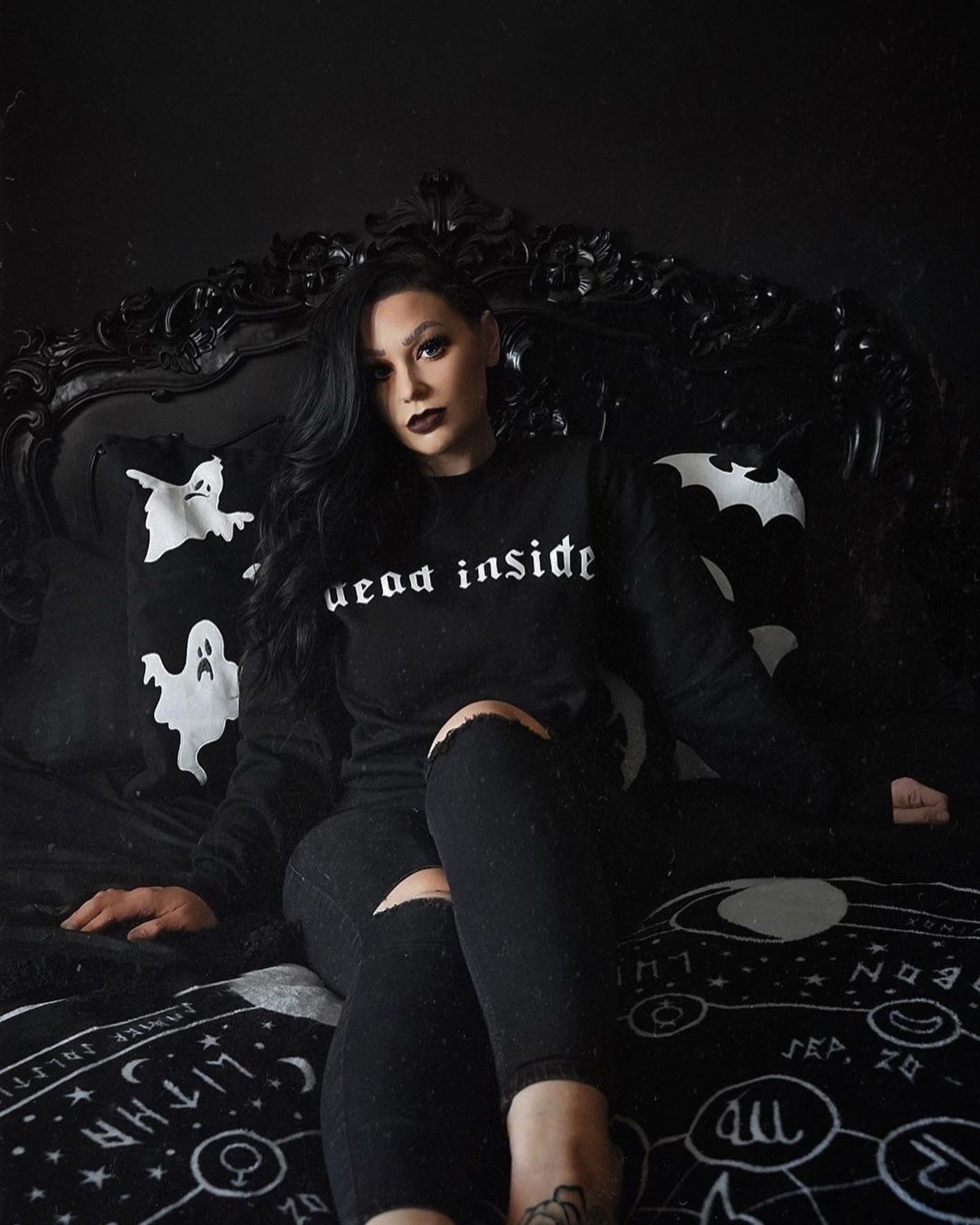Dead Inside Goth Aesthetic Crew Neck Sweatshirt - Black Gothic Sweater ...