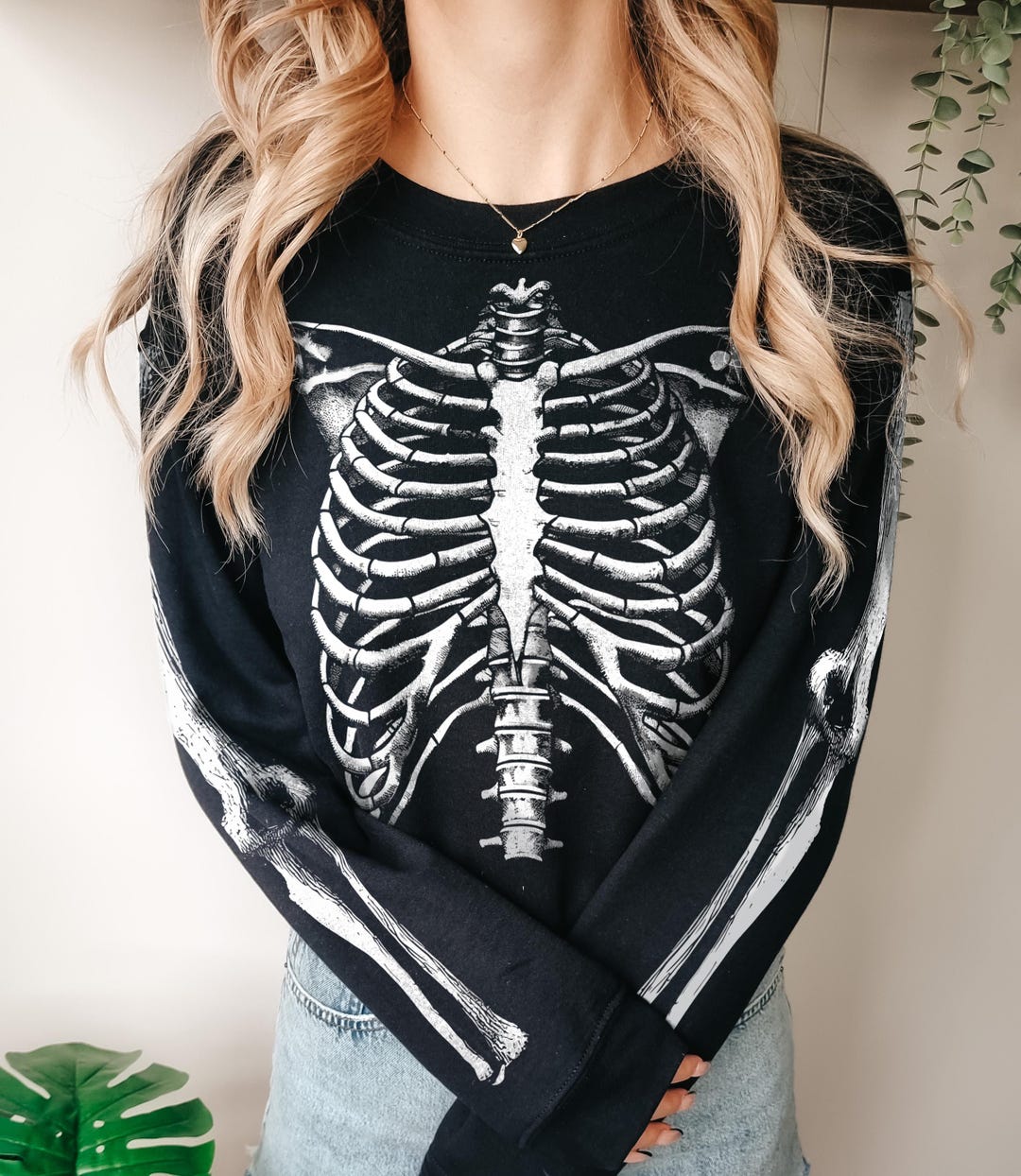 Halloween Skeleton Sweatshirt: Realistic Rib Cage & Sleeve Bones - Etsy