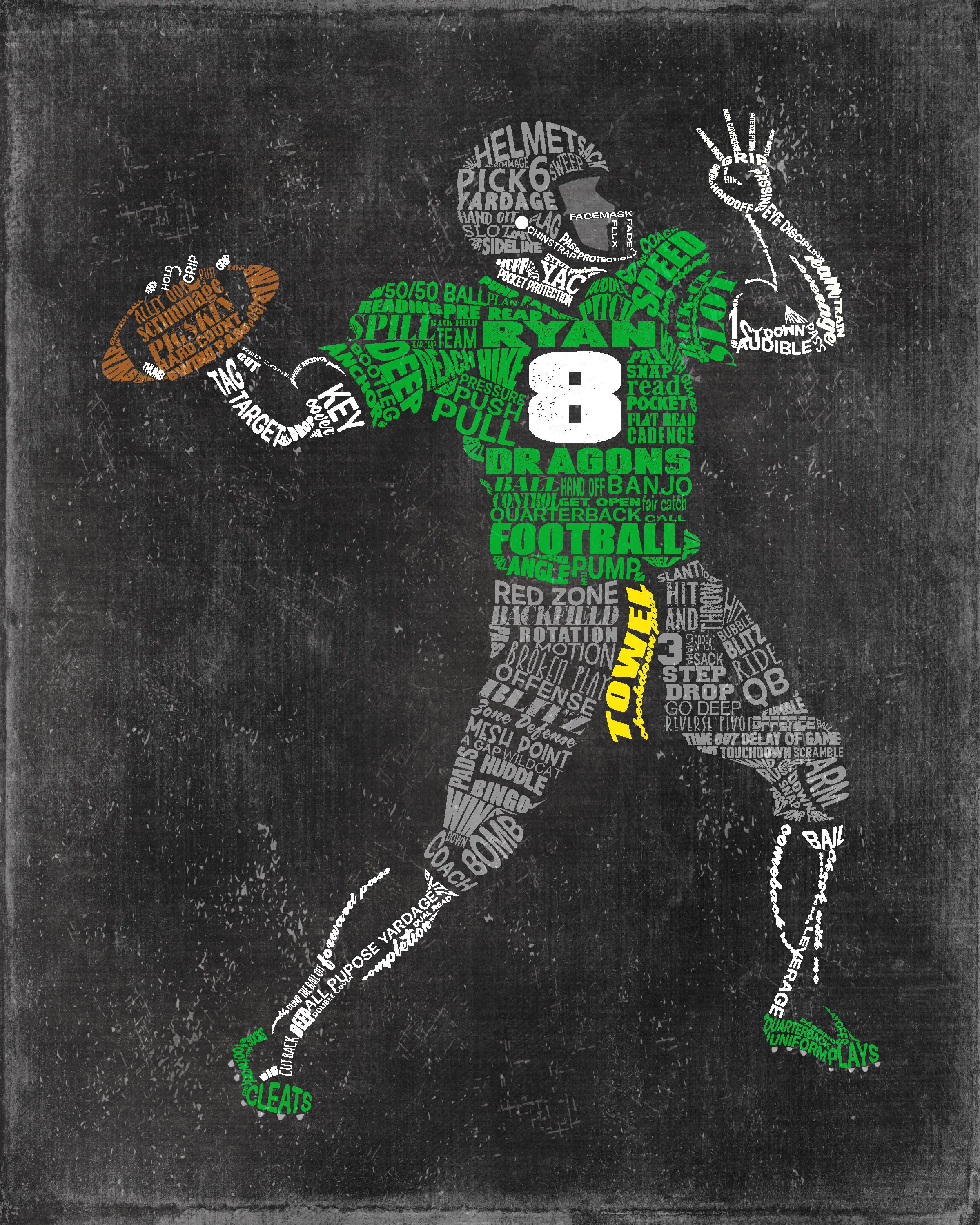 FOOTBALL Quarterback Gift - PERSONALIZED Football Gift Printed or ...