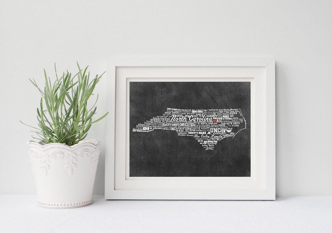 NORTH CAROLINA State Personalized Chalkboard Wordart Add Your - Etsy