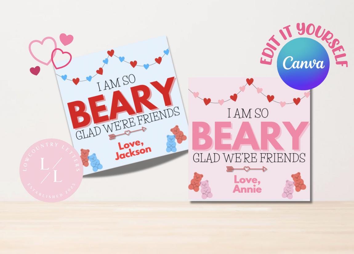 Editable Beary Cute Valentine Gummy Bear Valentine School Valentine ...