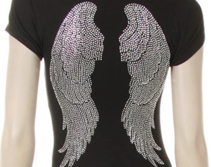Large Angel Wings Shirt Iron on Rhinestone Transfer Shirt Bling Hot Fix ...