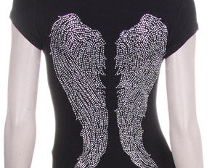 Large Angel Wings Shirt Iron on Rhinestone Transfer Shirt Bling Hot Fix ...