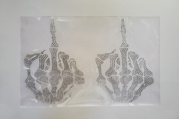 Skull Hand Middle Finger Set Rhinestone Iron on Applique | Etsy