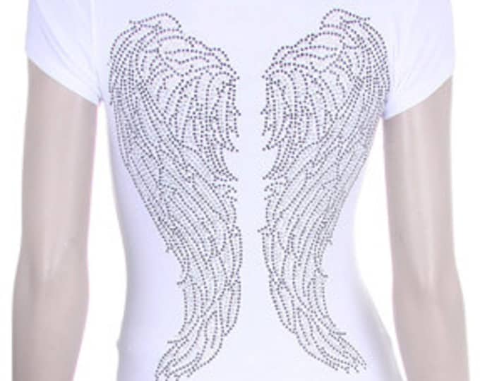 Large Angel Wings Shirt Iron on Rhinestone Transfer Shirt Bling Hot Fix ...