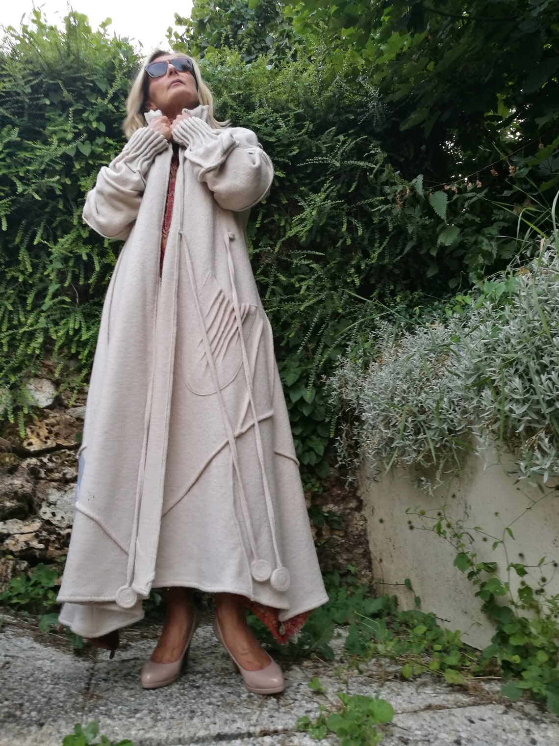 NEW Bohemian Light Long Red Coat / Avant Garde / Women Long Full Length ...