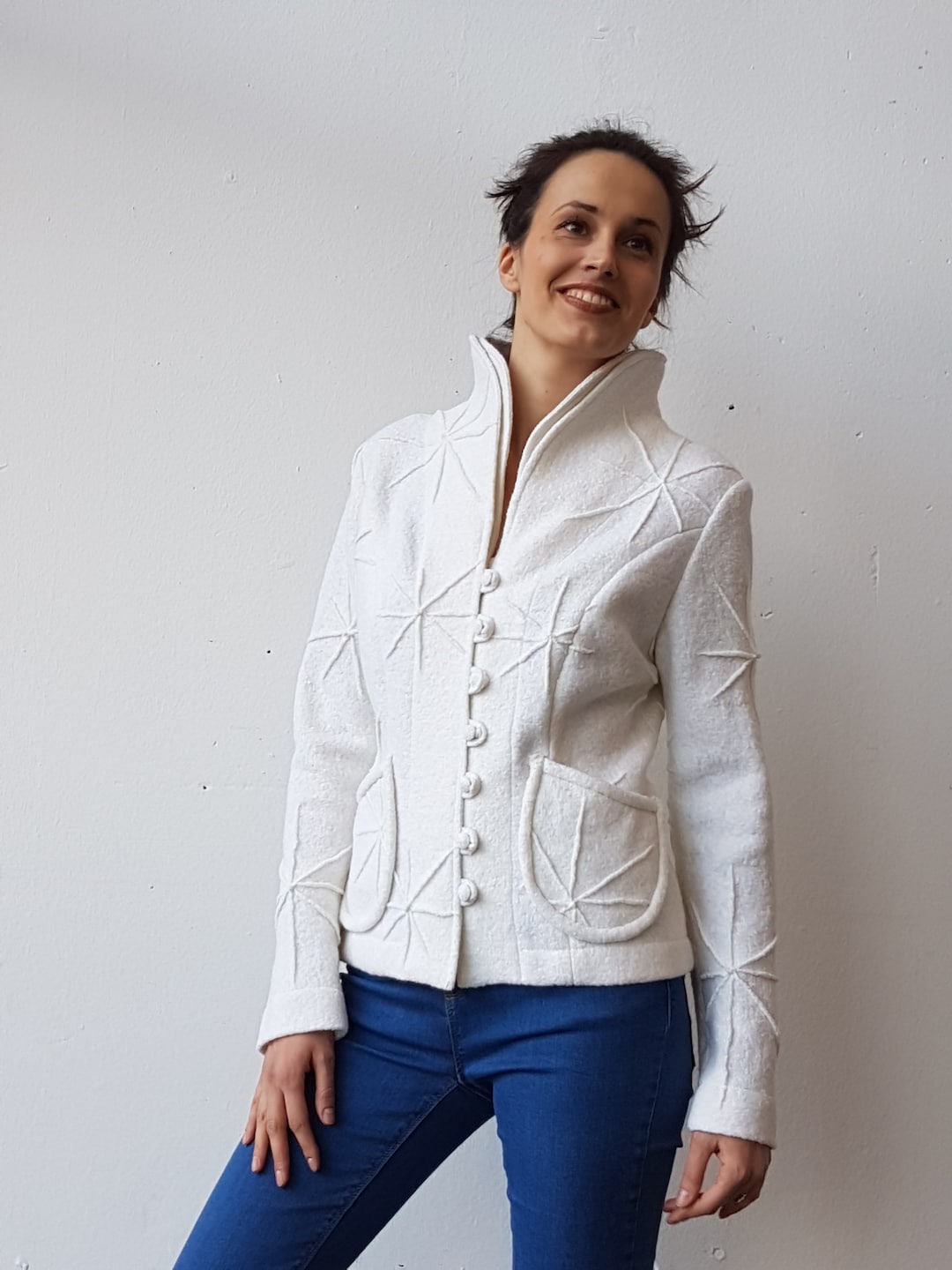 White Women's Jacket - Stylish Long Jacket - Classic White Coat ...