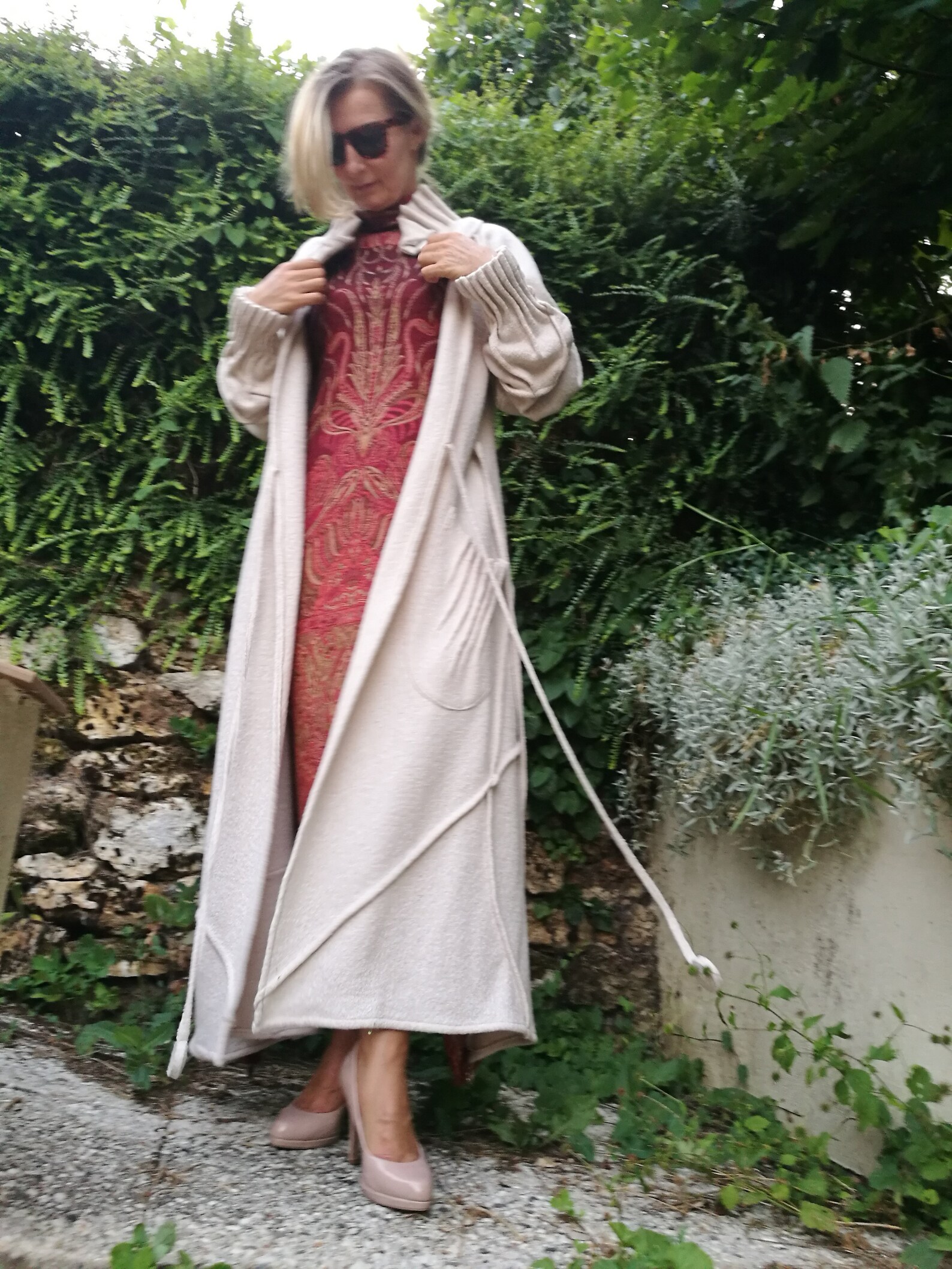 NEW Bohemian Light Long Red Coat / Avant Garde / Women Long Full Length ...