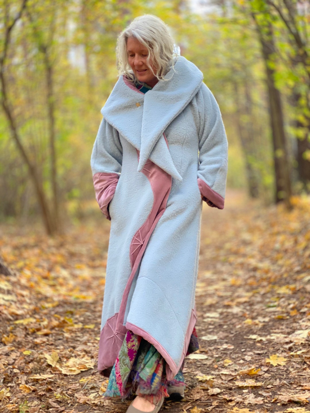 Aiste Anaite Unique Light Blue Avant Garde Women Long Wool Coat ~ Plus ...
