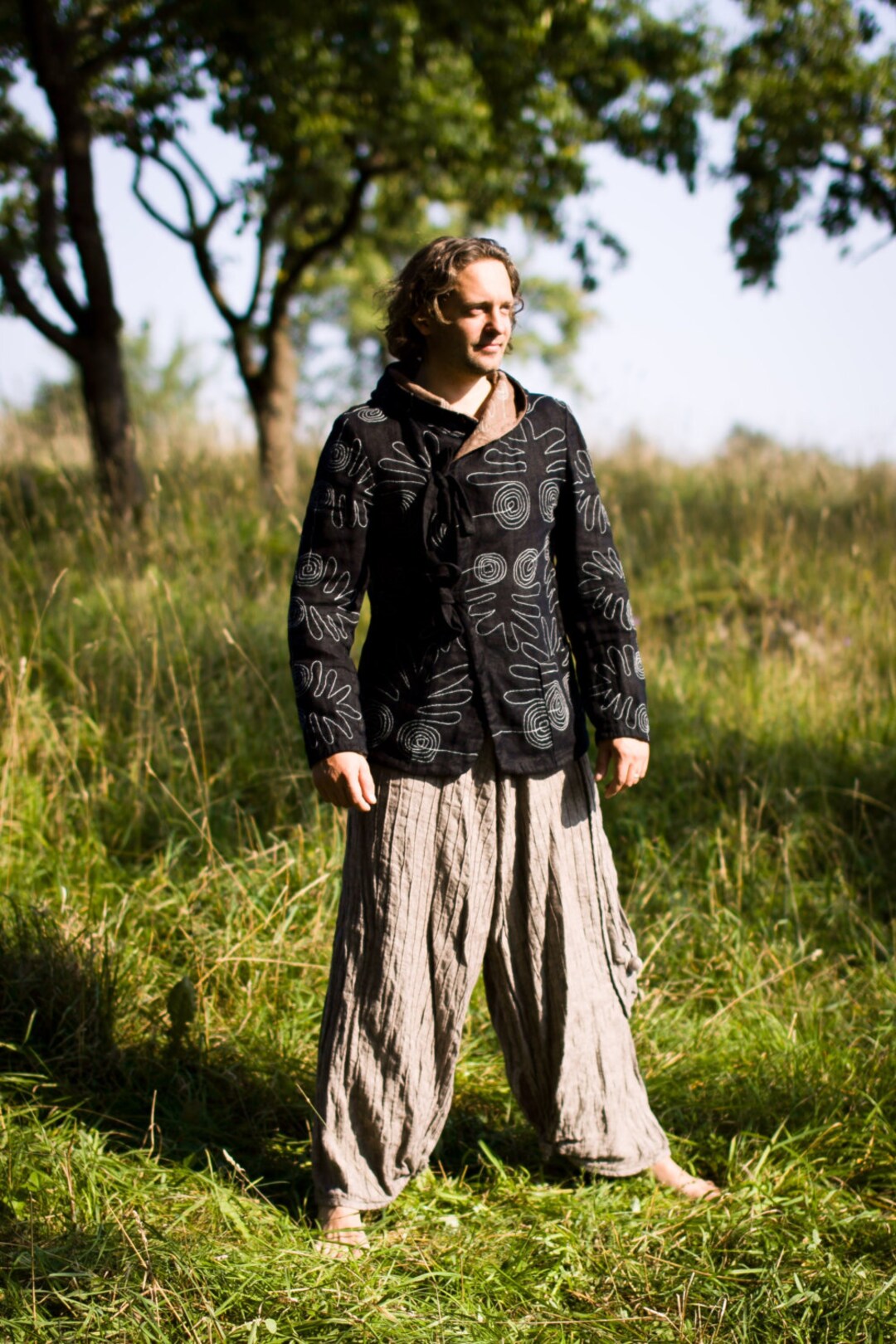 Black/brown Linen Jacket. Doubleside Men's Jacket. Natural and ...