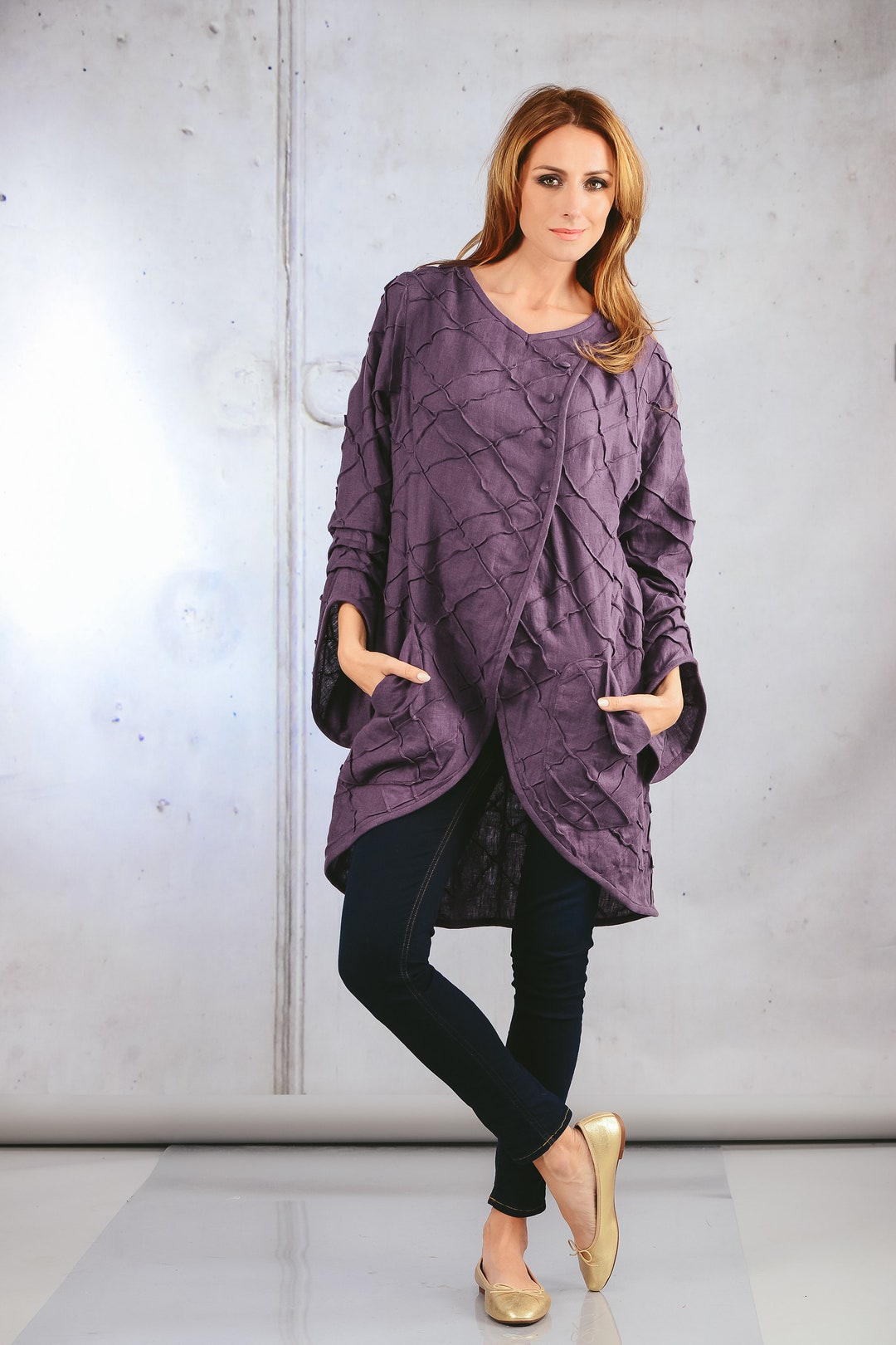 Violet Long Jacket / Linen Clothing / Violet Blazer for Women / Linen ...