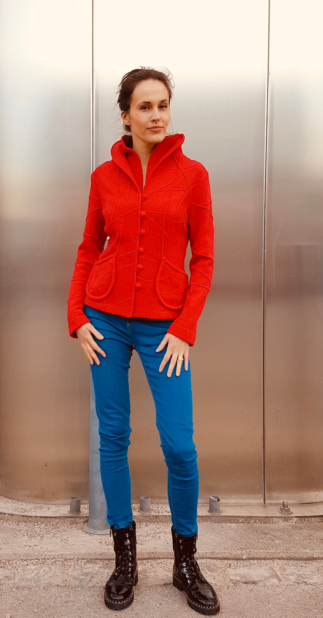 Red Women's Jacket - Crimson Coat for Her - Bold Red Outerwear ...