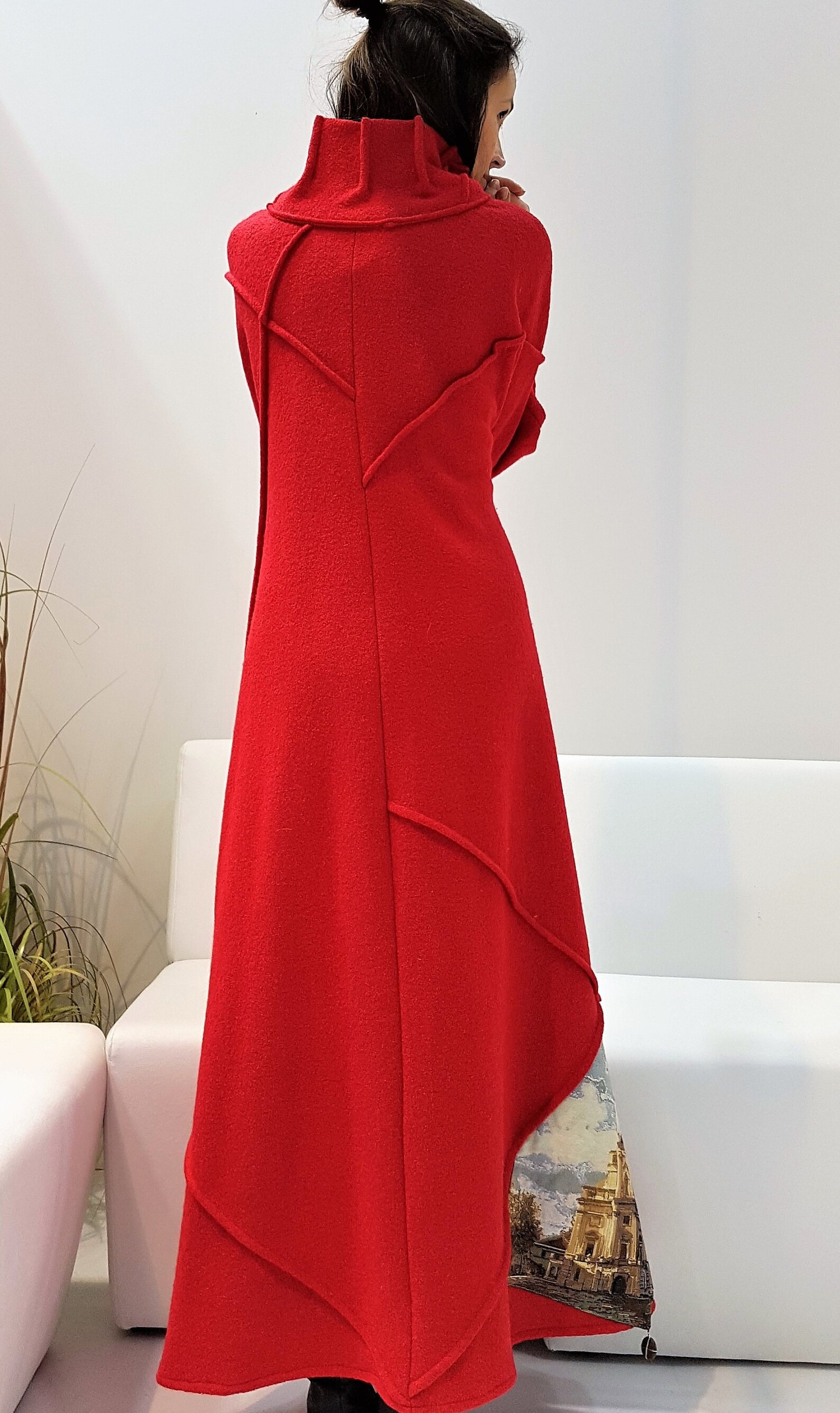 NEW Bohemian Light Long Red Coat / Avant Garde / Women Long Full Length ...