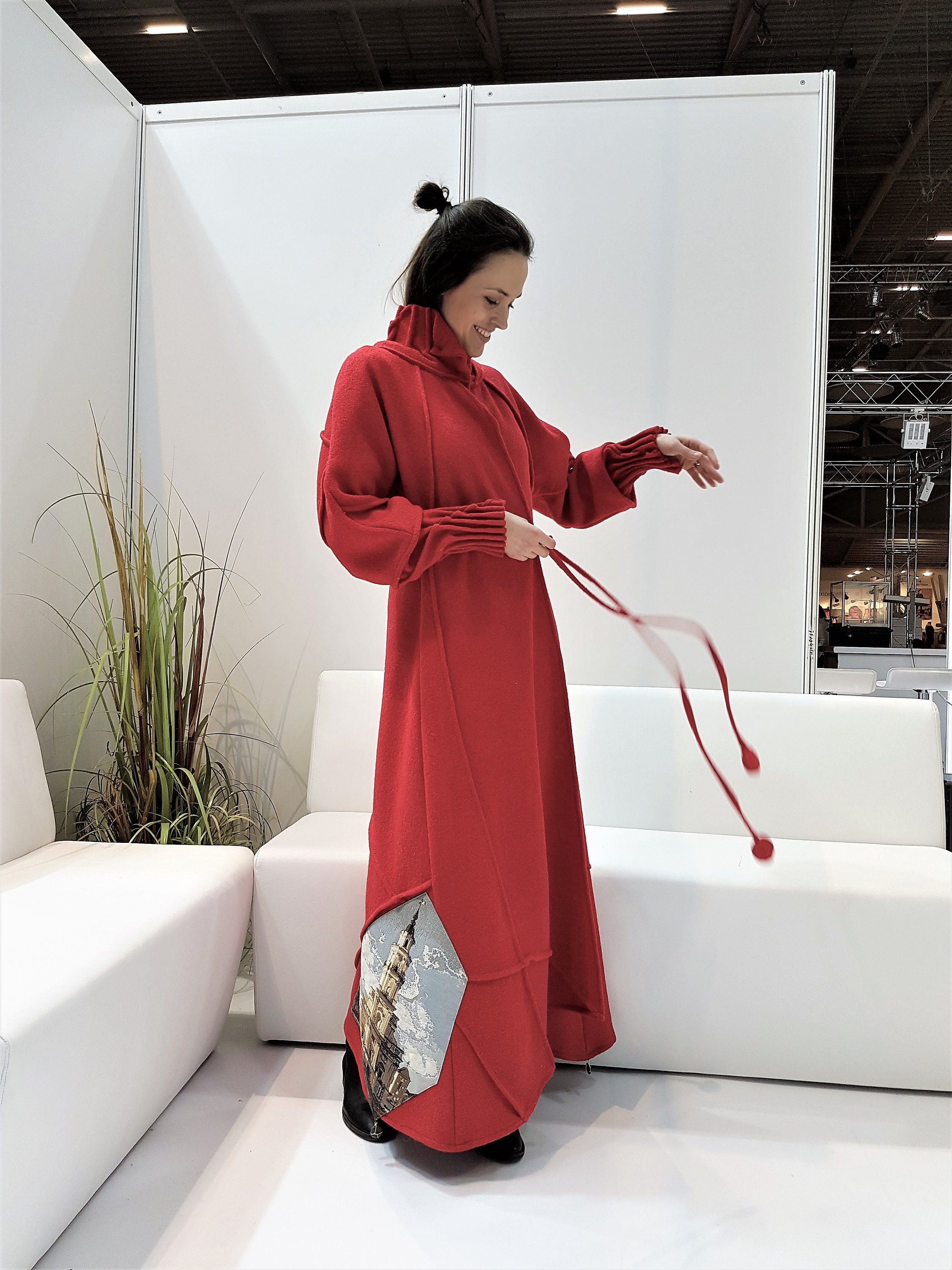 NEW Bohemian Light Long Red Coat / Avant Garde / Women Long Full Length ...