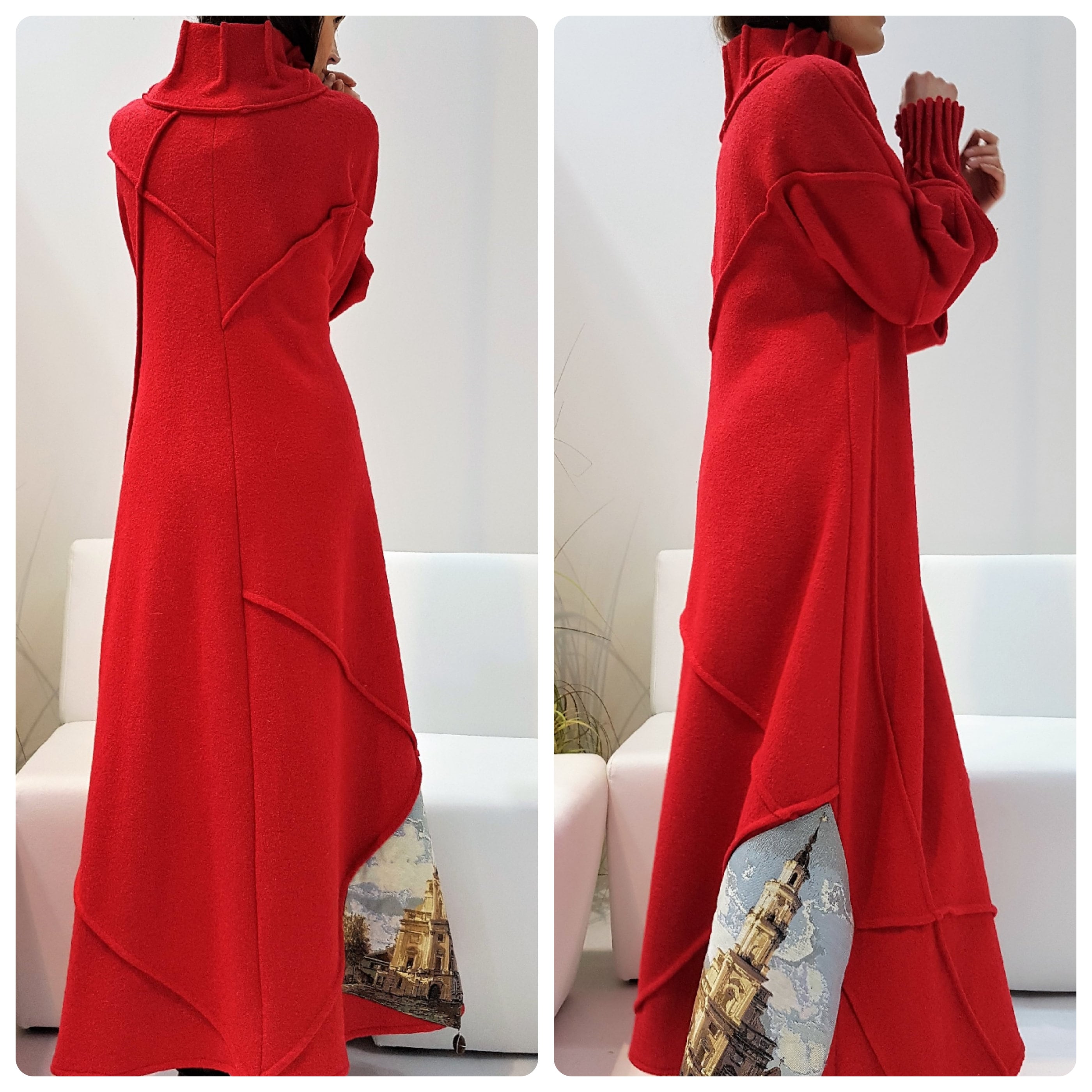 NEW Bohemian Light Long Red Coat / Avant Garde / Women Long Full Length ...