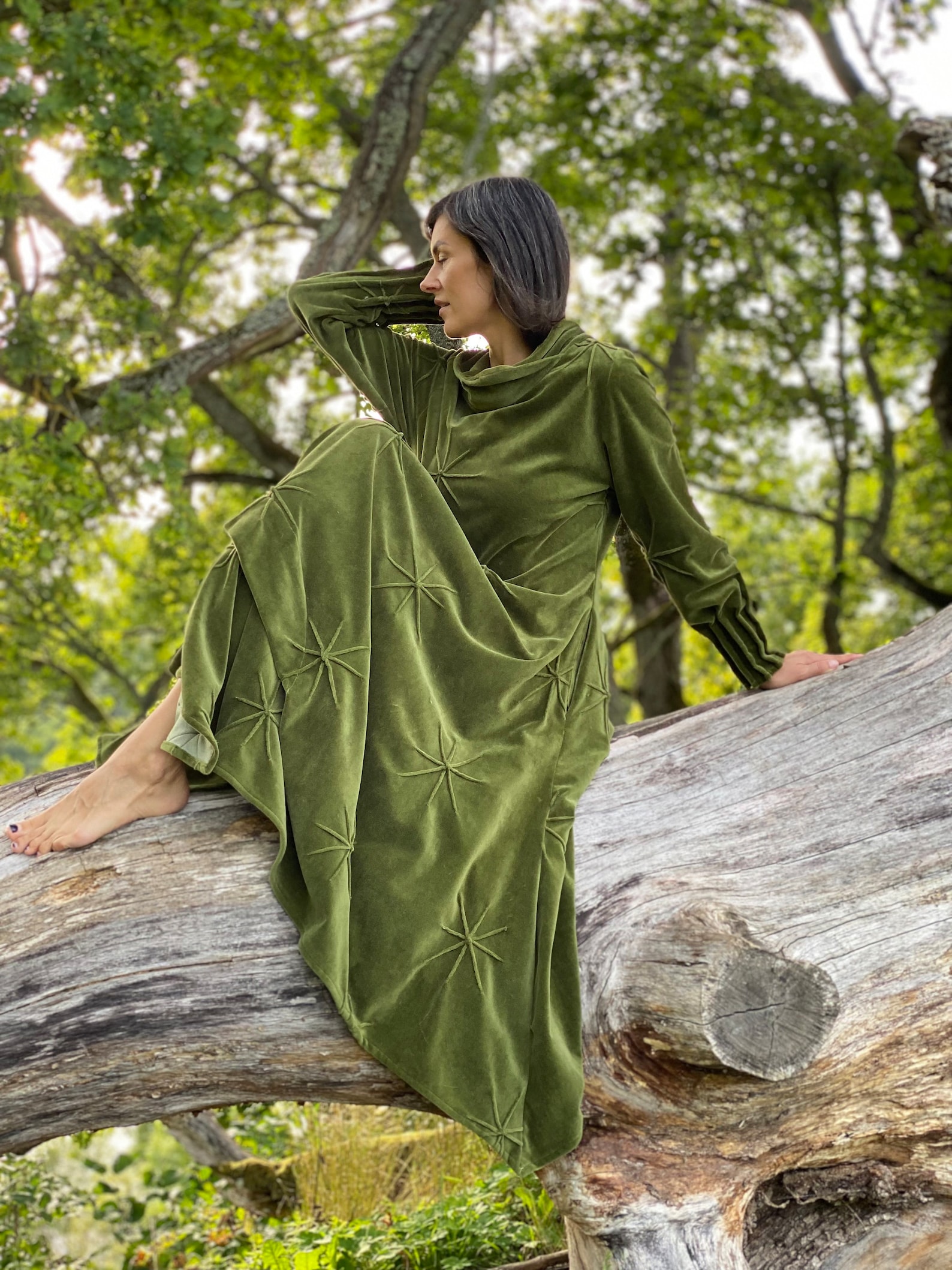 Green Cotton Soft Cozy Dress – Comfortable Cotton Attire -lightweight ...