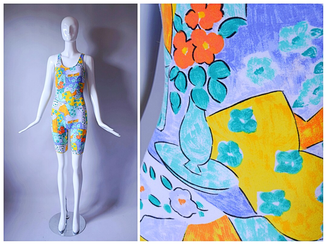 Vintage 1980s Gilda Marx California Body Blue Abstract Floral Print ...