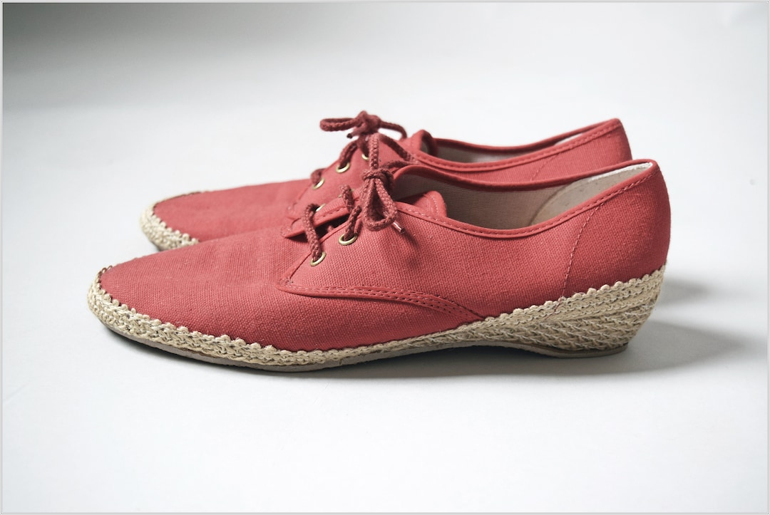 Vtg 1980s Outdoorables Red Canvas Wedge Espadrille Wedge Heel Sneaker ...