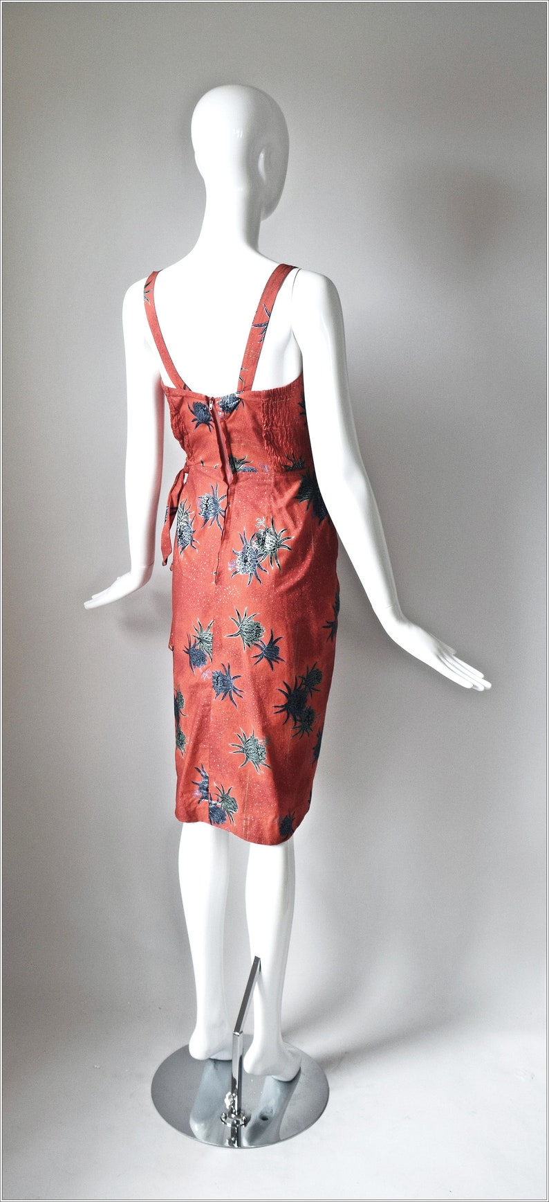 Vtg 40s Red Tropical Floral Print Hawaiian Sarong Wrap Dress 1940s ...