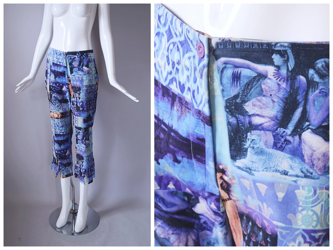 Vintage Y2K Sooki Blue Graphic Art Print Flat Front Pants Retro 90s ...