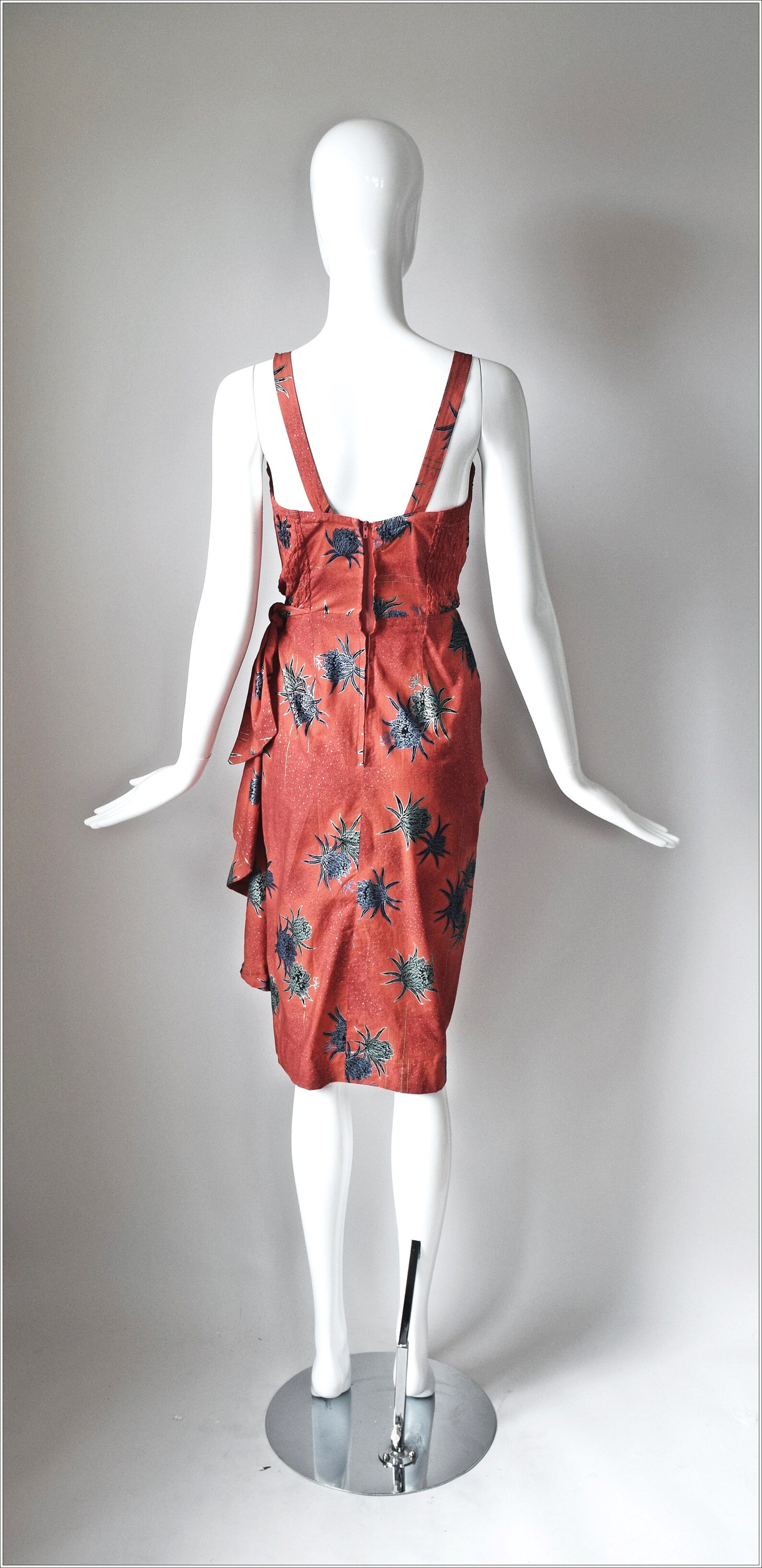 Vtg 40s Red Tropical Floral Print Hawaiian Sarong Wrap Dress 1940s ...