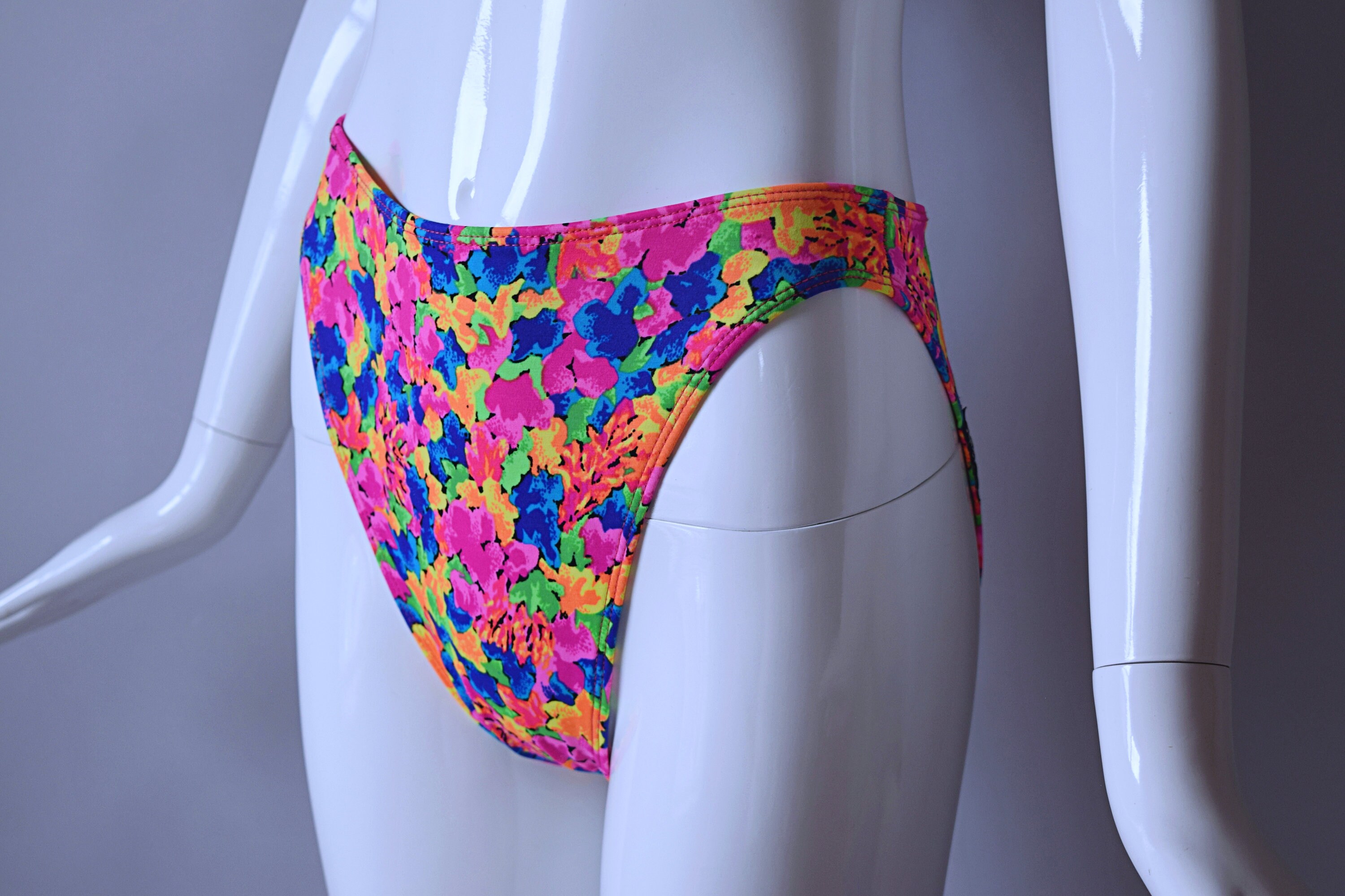 Vintage 1990s Sunsets Neon Pink Floral High Cut Bikini Bottom Swimsuit ...