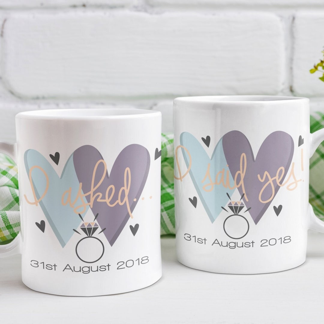 Personalised Engagement Mug Set He Asked I Said Yes Mugs Engagement ...
