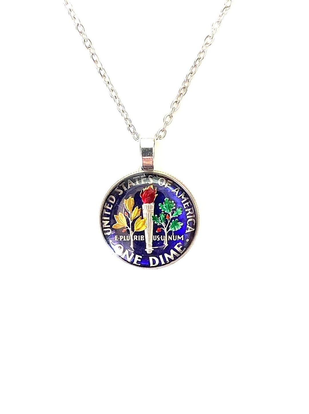US Dime Pendant: Gold Plated American Torch Charm, American Amulet - Etsy