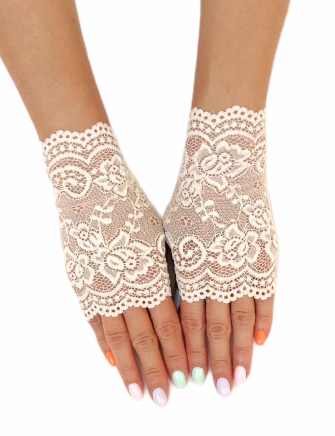 Champagne Lace Fingerless Gloves, Elegant Texting Gloves , Tattoo Cover ...