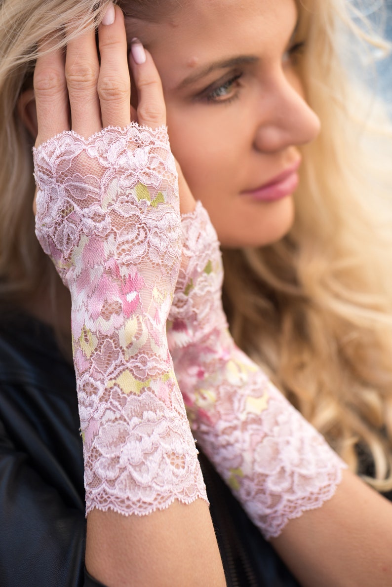 Pink Blush Lace Fingerless Gloves, Prom Gloves, Multi-colored Lace ...