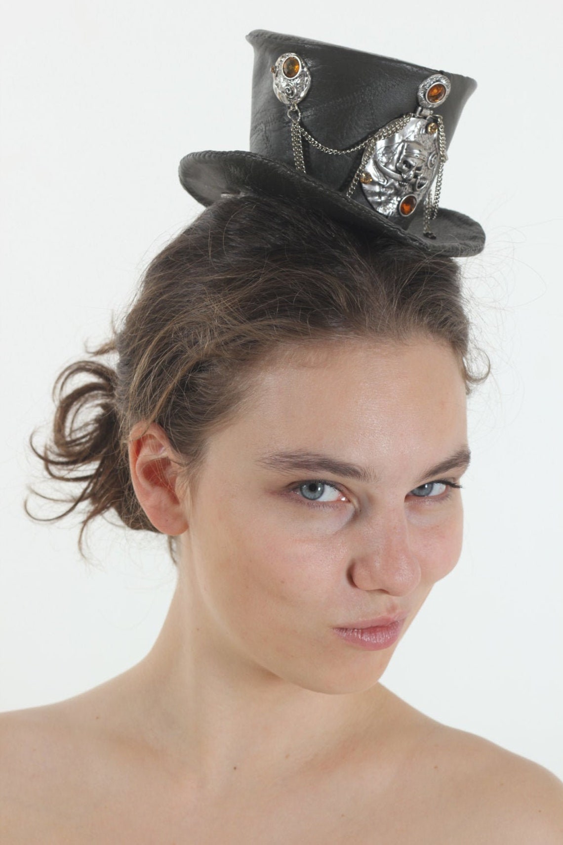 Steampunk Mini Hat Imitation Leather Fabric With Pirate Scull | Etsy