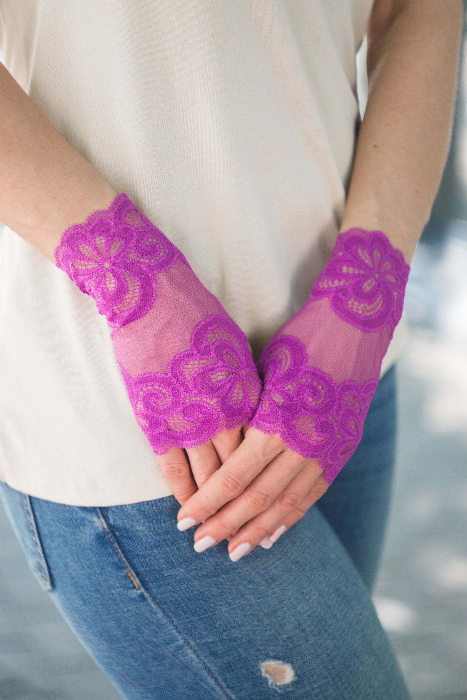Lace gloves Magenta-pink mittens Fingerless Gloves 6.1' | Etsy