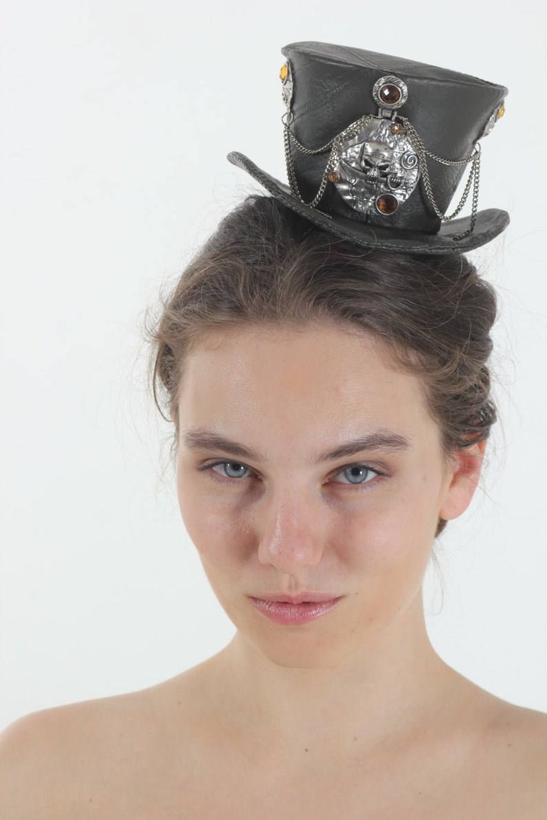 Steampunk Mini Hat Imitation Leather Fabric With Pirate Scull | Etsy