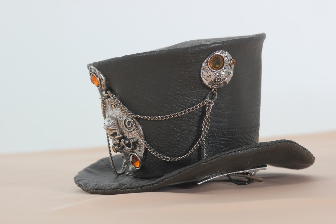 Steampunk Mini Hat Imitation Leather Fabric With Pirate Scull | Etsy