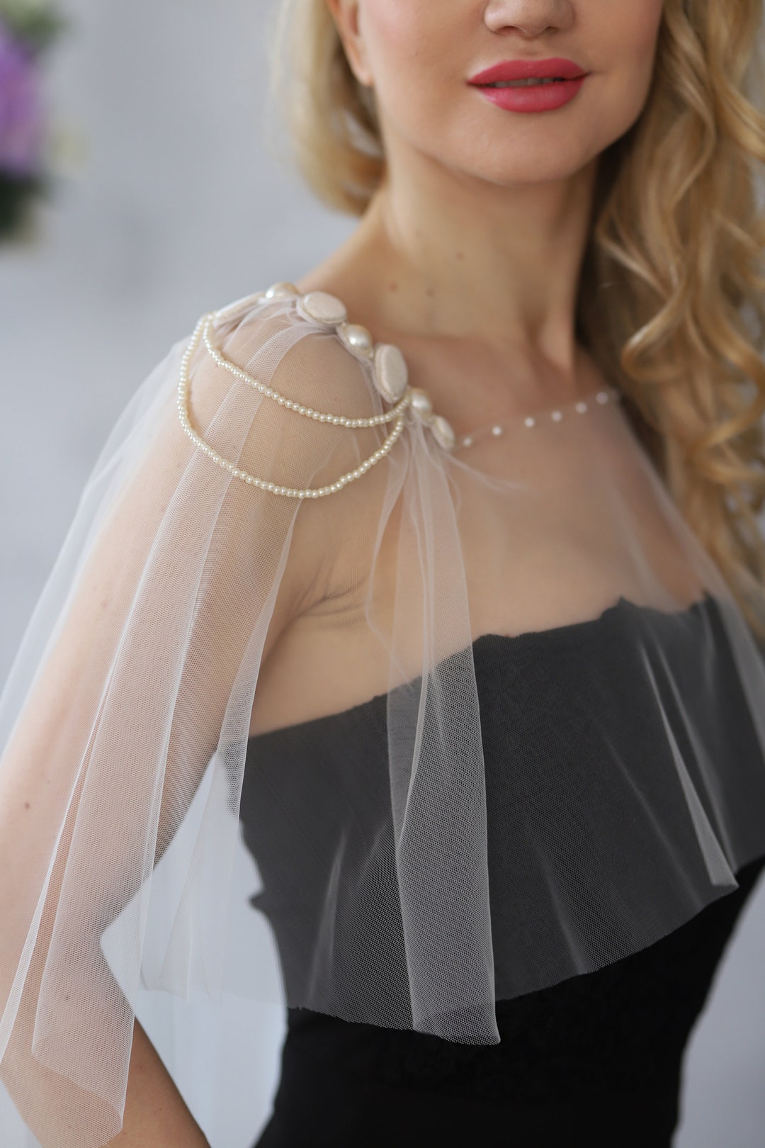 Pearl Tulle Cape, Wedding Cape Pearl Beaded Tulle, Bridal Cover Up ...