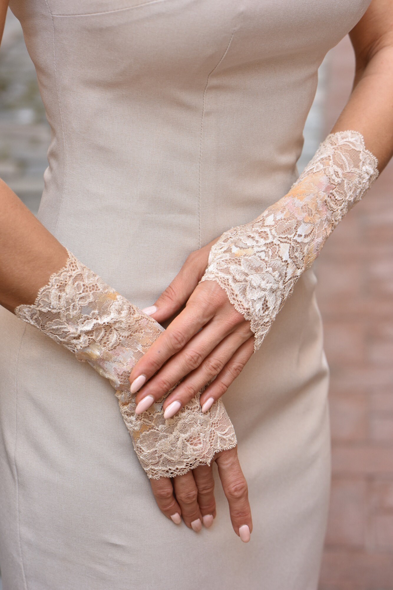Prom gloves Nude Lace Fingerless Gloves Multi-colored lace | Etsy