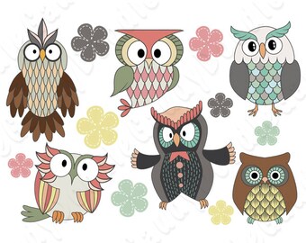 Treetop Owls Digital Clipart Clip Art Illustrations Instant - Etsy