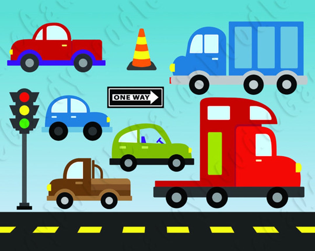 Cars Digital Clipart - Sedan, Truck, Pickup, Stoplight, Traffic Cone - Etsy