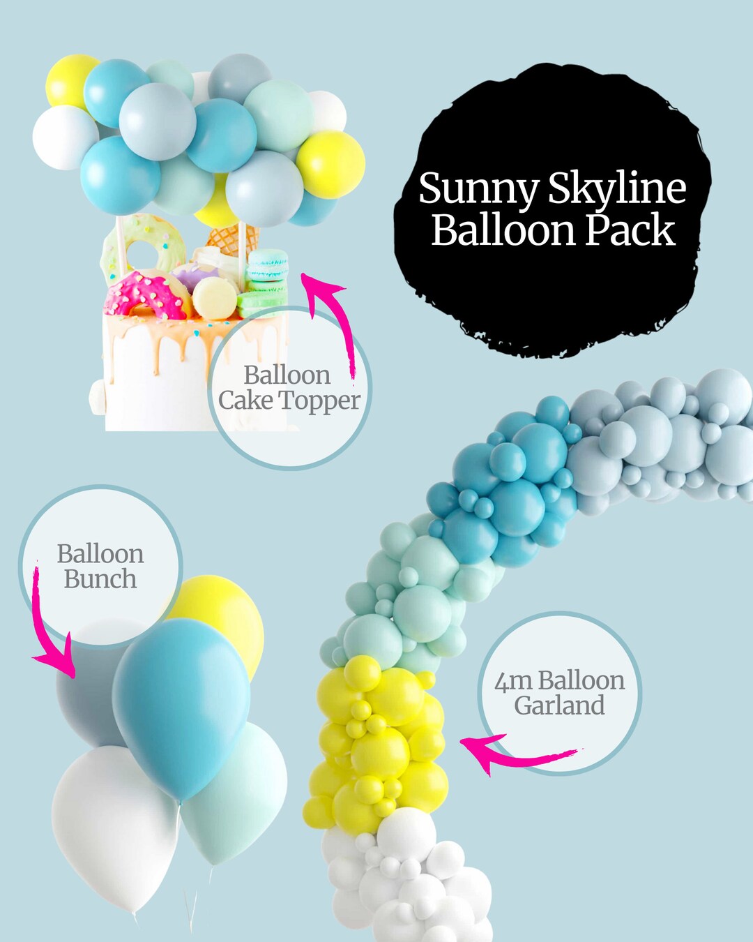 Sunny Skyline Balloon Pack DIY Kit Cake Topper Garland Bunch Baby ...