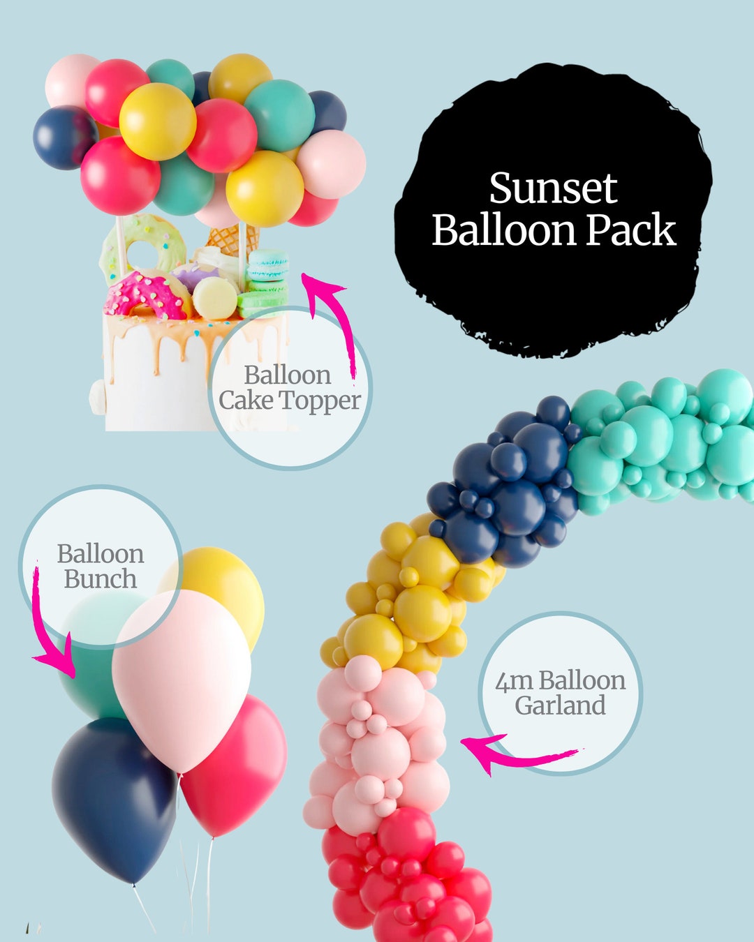 Sunset Balloon Pack DIY Kit Cake Topper Garland Bunch Baby Shower ...