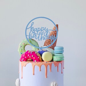 Happy Birthday Large Round Cake Topper, Custom Color, Party Decoration ...