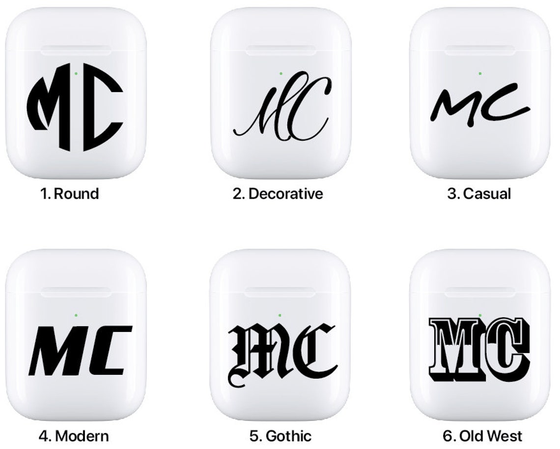 Airpods / Airpods Pro Custom Monogram, Initials (2016 and 2019 Version ...